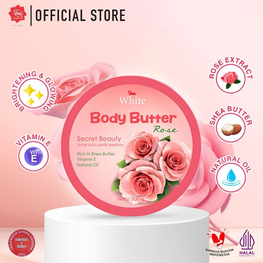Jual Viva White Body Butter Rose with Vit E (Sari Bunga Mawar) - 200 Gr | Shopee Indonesia