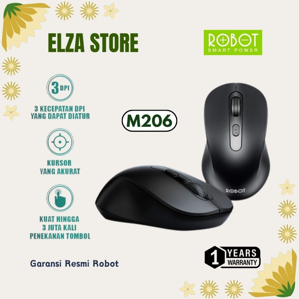 Jual ROBOT Mouse Wireless M206 2.4GHz Optical 1600DPI Power ON/OFF ...