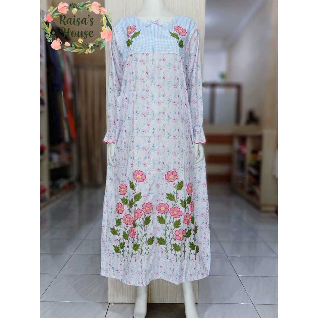 Jual DASTER LONGDRESS BORDIR KHAS MALANG - LENGAN PANJANG | BIRU KOTAK ...