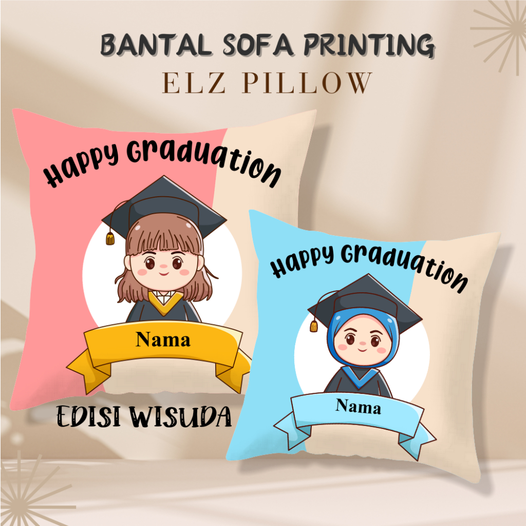 Jual Elzpillow Bantal Wisuda Animasi 30x30cm - Bantal Custom - Kado ...