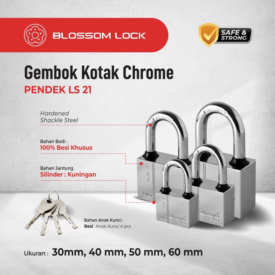 Jual [1 LUSIN] GEMBOK BESI BAJA LS2100 / GEMBOK KOTAK PANJANG BLOSSOM ...