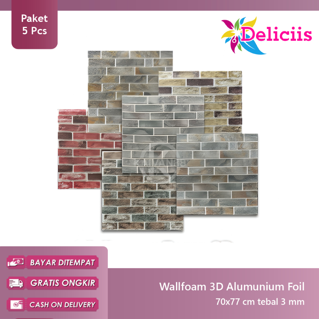 Jual PAKET 5 LEMBAR WALLPAPER 3D PREMIUM 70X70CM MOTIF BATA CORAK ...