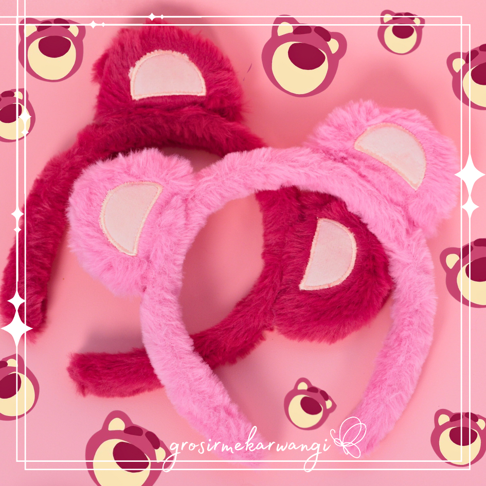 Jual Bando Telinga Beruang Pink Bulu Lembut Lotso Bandana Motif Bear ...