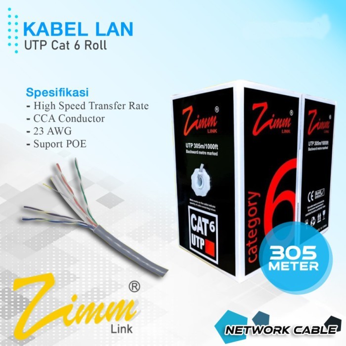 Jual KABEL LAN UTP Zimm Link CAT 6 CCA 305m | Shopee Indonesia