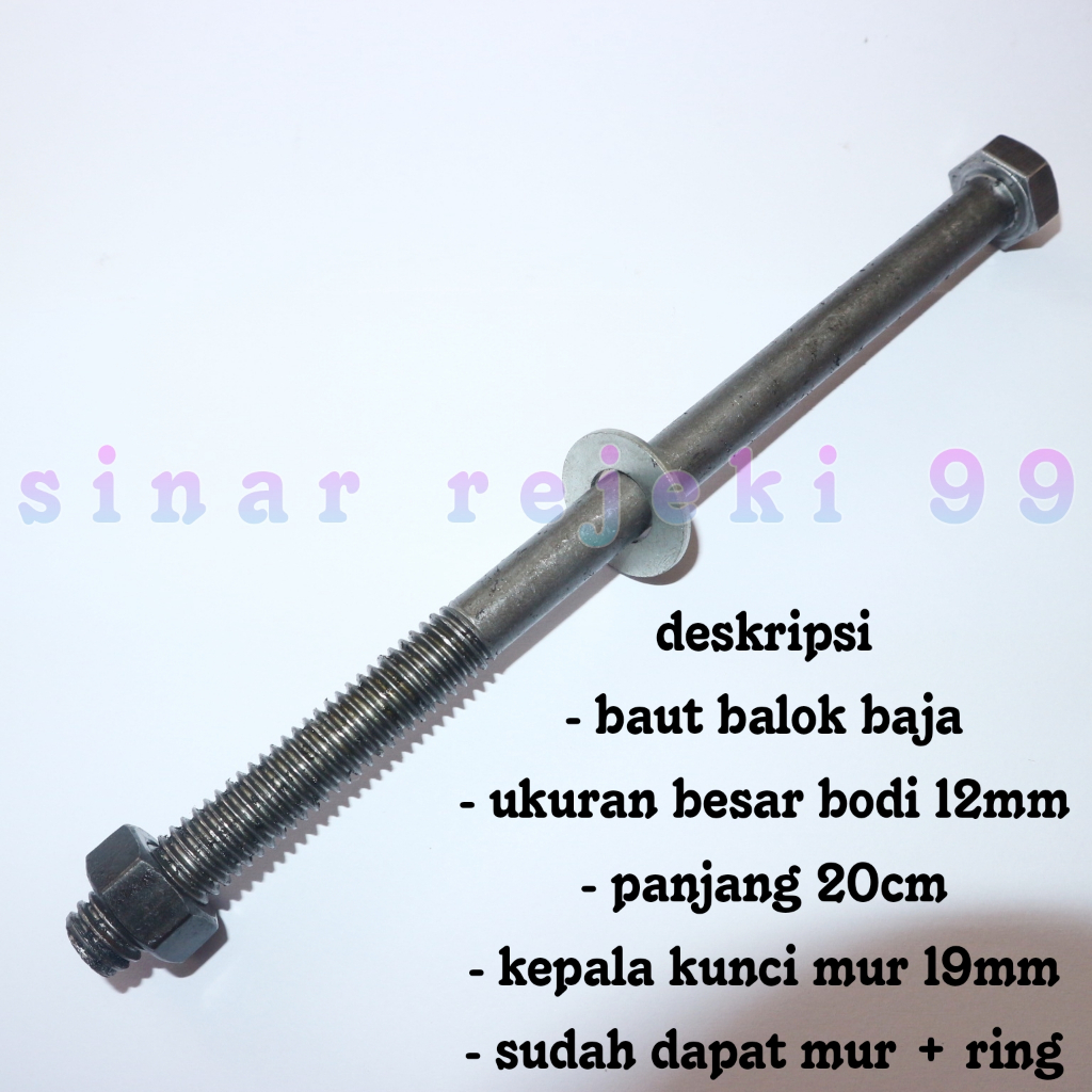 Jual Baut Balok Baja kunci 19mm panjang 20cm (1/2"x8") - BAUT BLANDAR ...