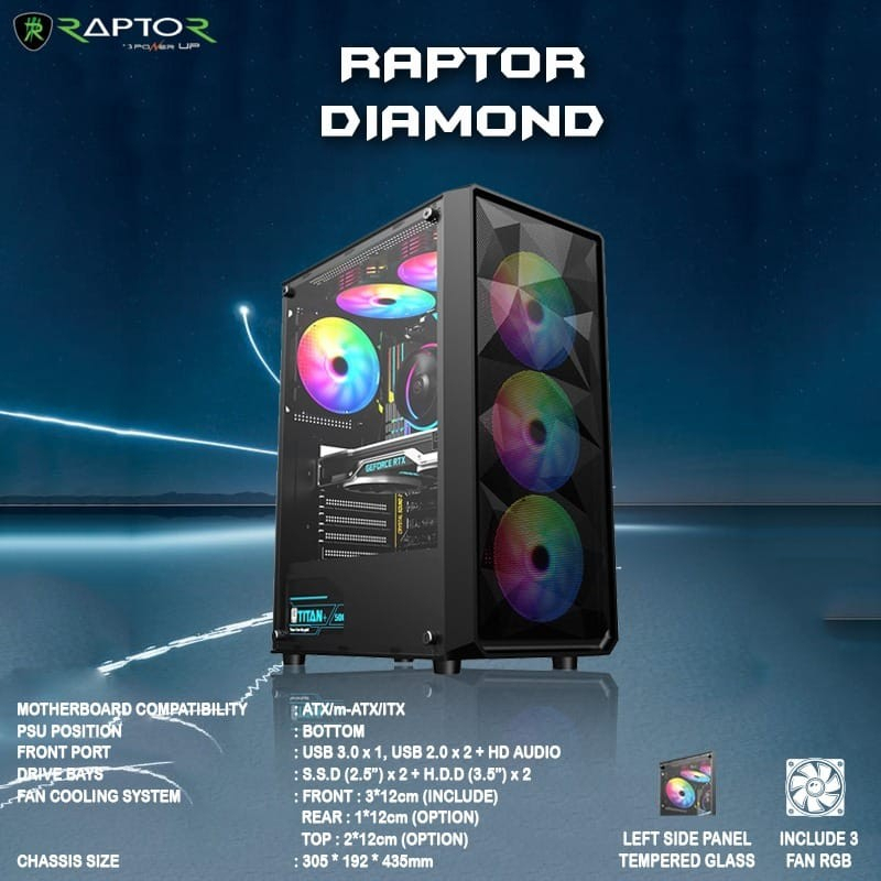 Jual Casing PC Raptor Diamond Include 3 Fan ARGB | Shopee Indonesia