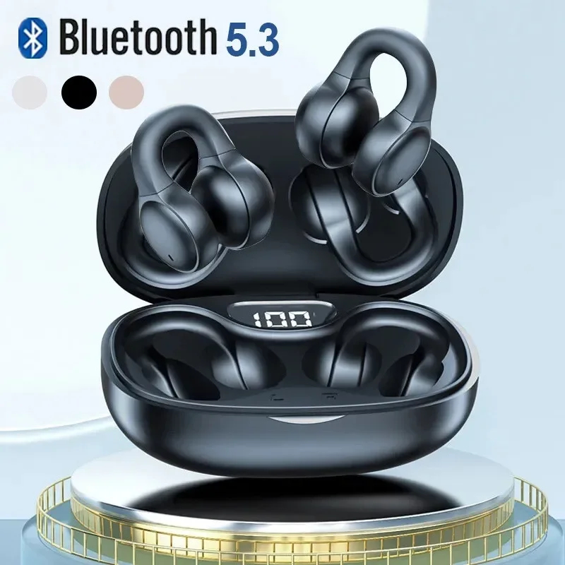 Jual New TWS Bluetooth 5.3 Wireless Bone Conduction Headphones Clip Ear ...