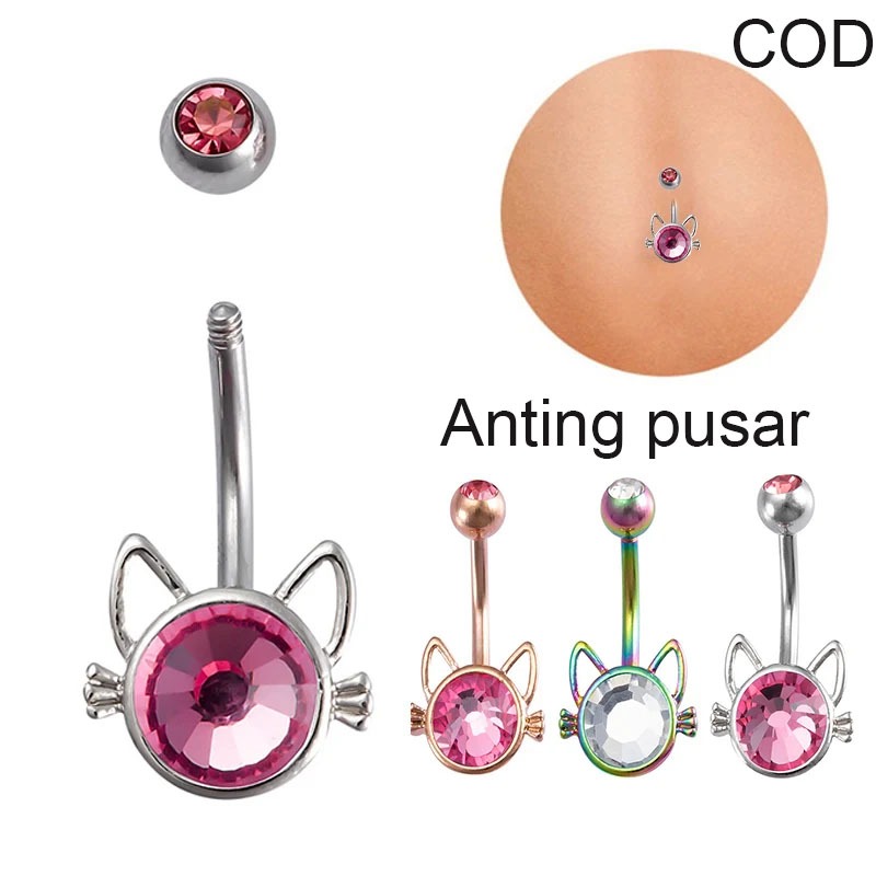 Jual belly piercing Fashion Zirkon lucu pola kucing tindik pusar cantik ...