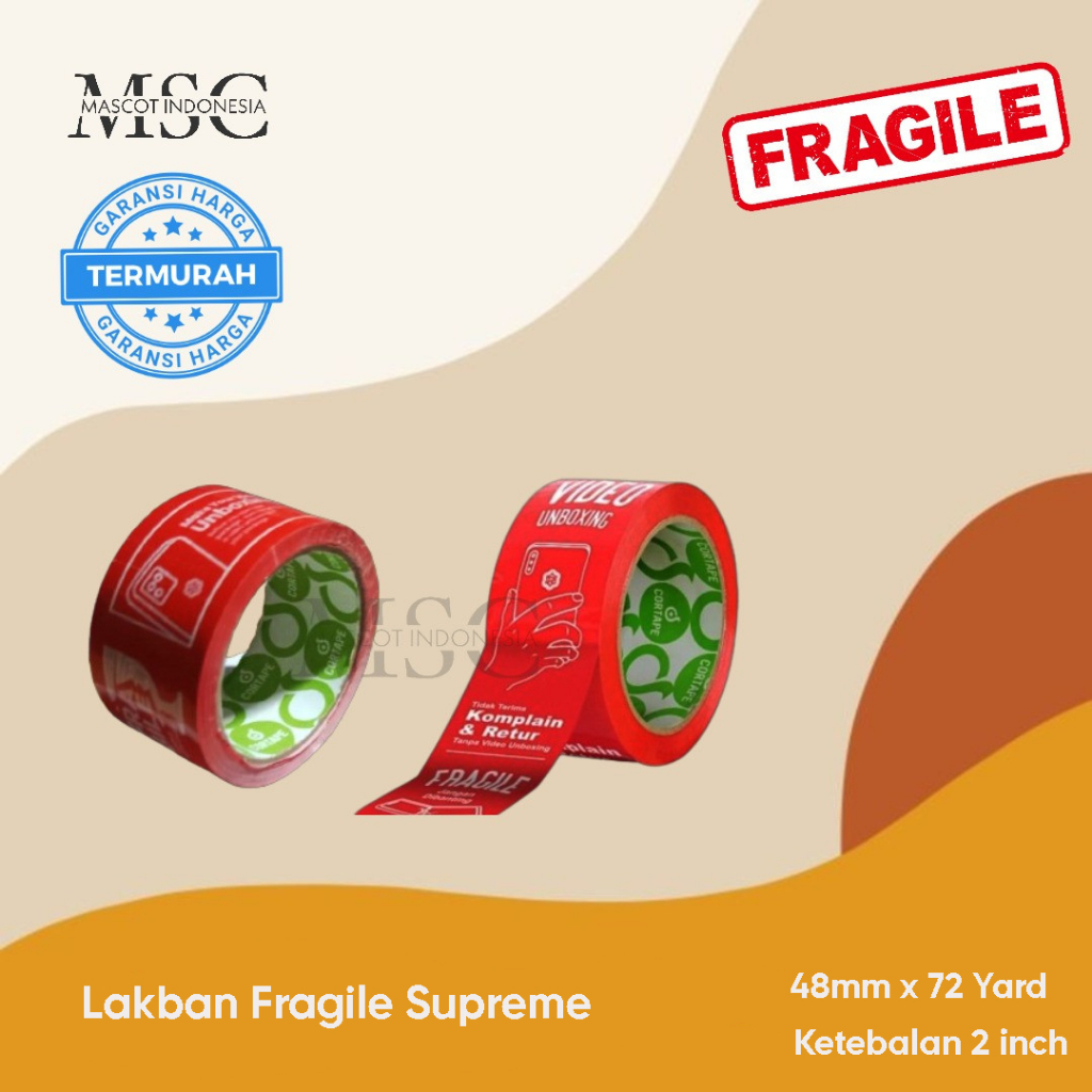 Jual Lakban Fragile Supreme Merah 48mm | Shopee Indonesia