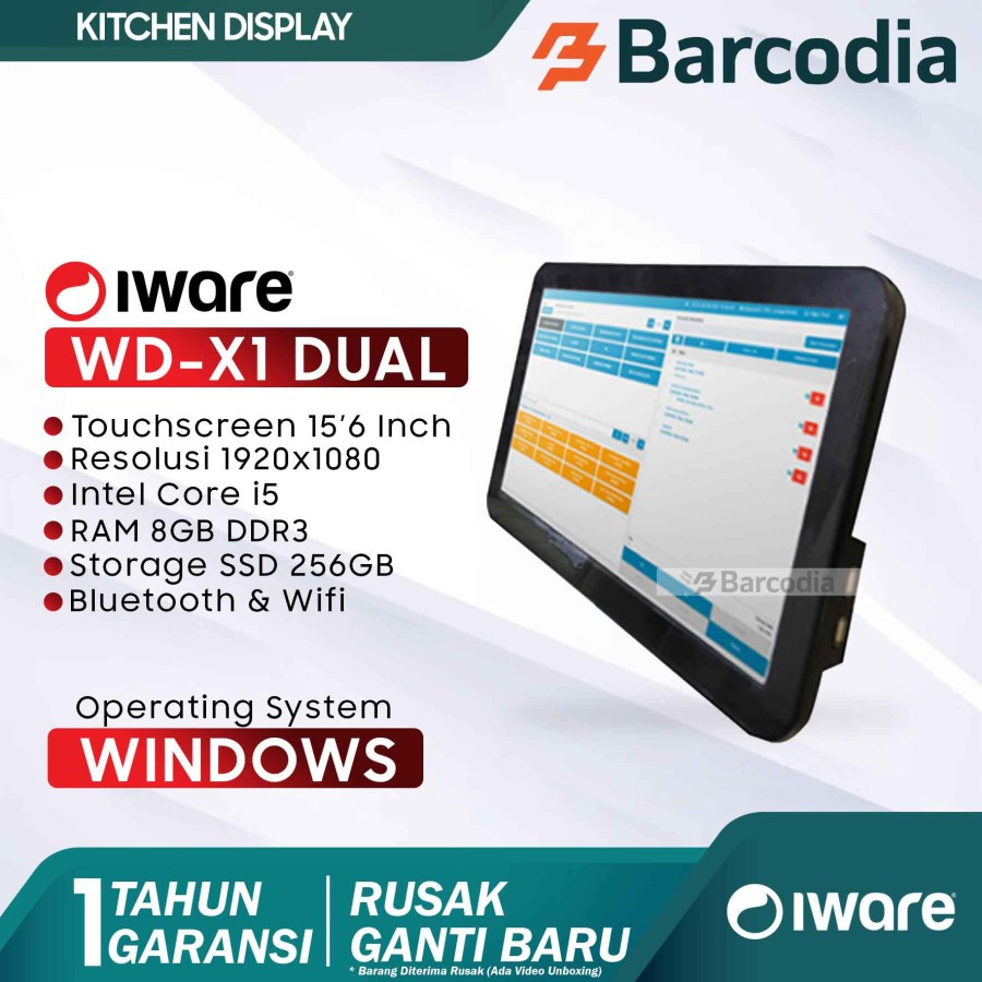 Jual Barcodia Mesin Kasir Dapur Iware WD-X1 Kitchen Display 15.6" Touchscreen | Shopee Indonesia