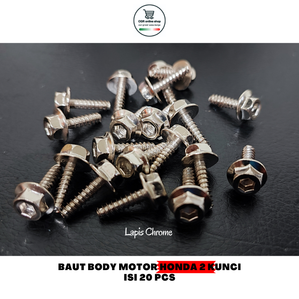 Jual Baut Body Baut Bodi Honda 2 kunci Lapis Chrome Isi 20 PCS | Shopee ...