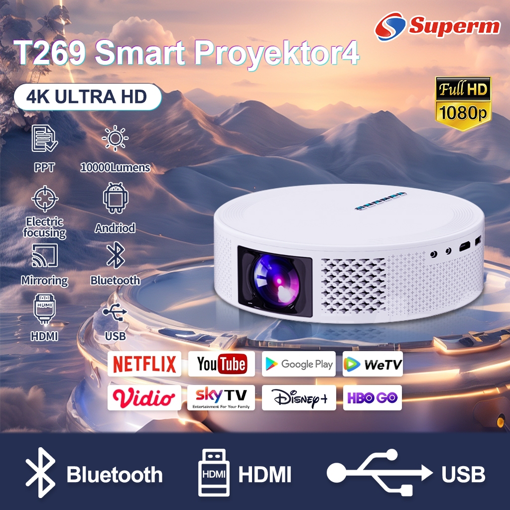 Jual M96 T269 Smart Projector Android OS 450ANSI 10000 Lumens ...