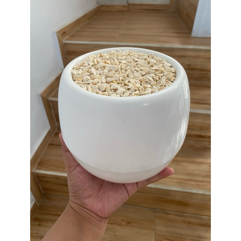 Jual pot bola bulat plastik 18cm pot + busa +batu 1 kg muat 3 pot ...