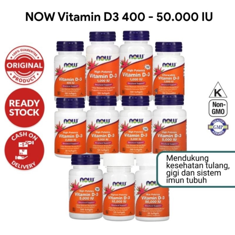 Jual NOW | VITAMIN D3 400 1000 2000 5000 10000 50000 iu 120 180 240 softgels | Shopee Indonesia