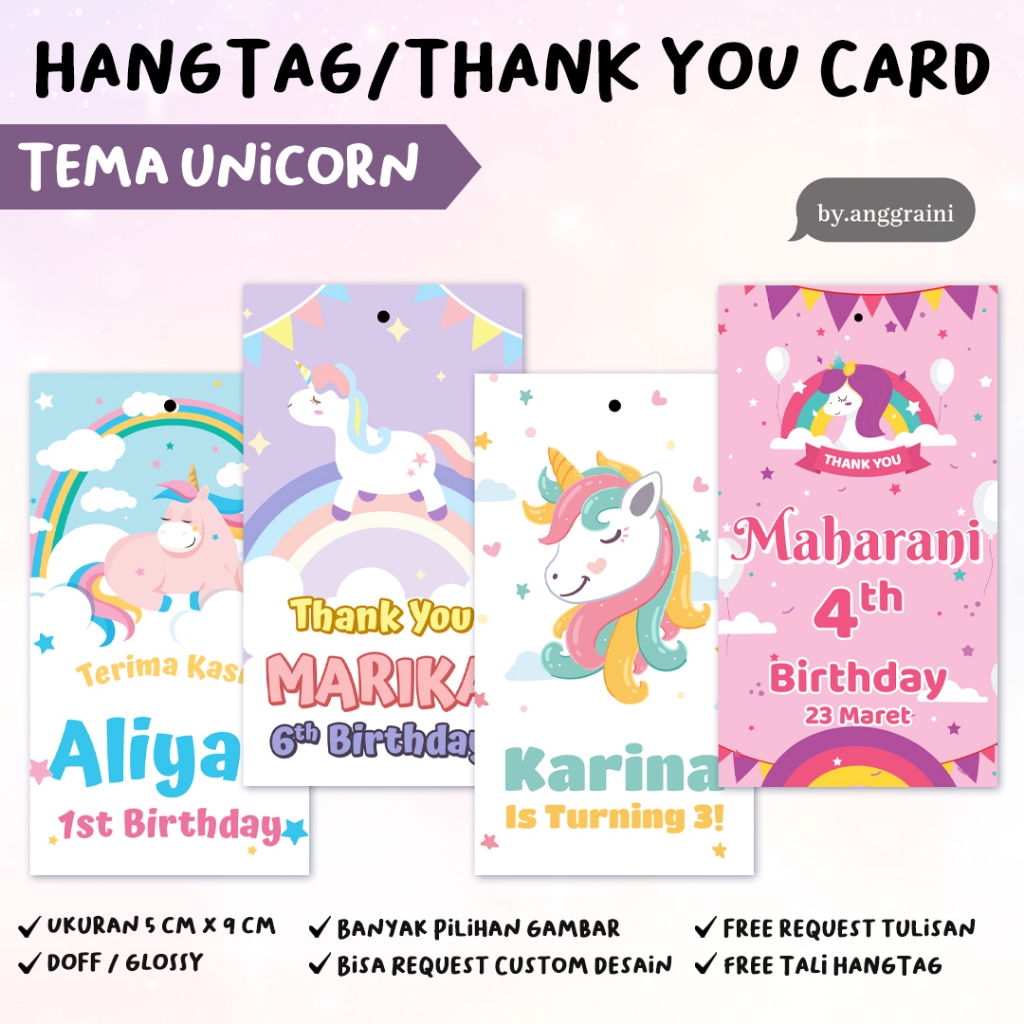 Jual Hang Tag Ulang Tahun Unicorn Custom - Birthday Tag - Thank You ...