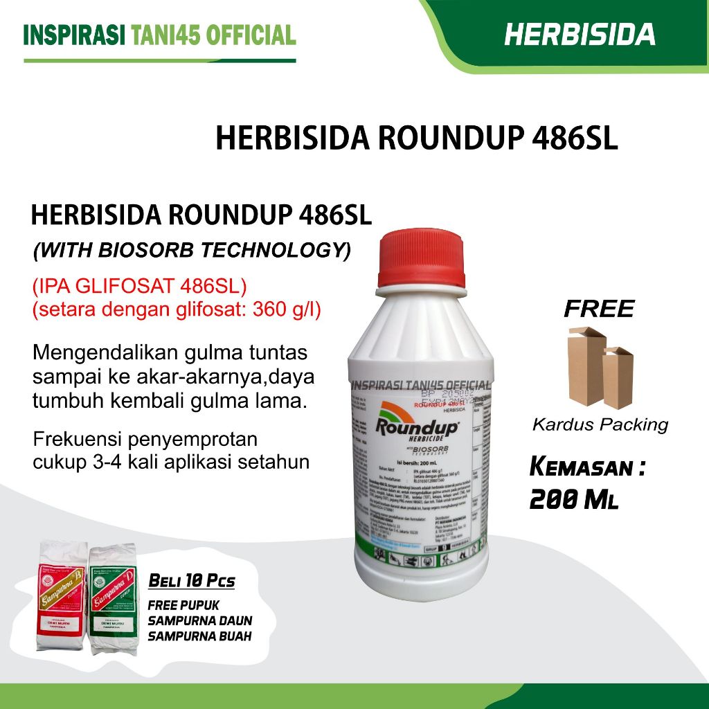 Jual Roundup Herbisida Obat Pembasmi Rumput Liar 200ml/Obat Pertanian ...