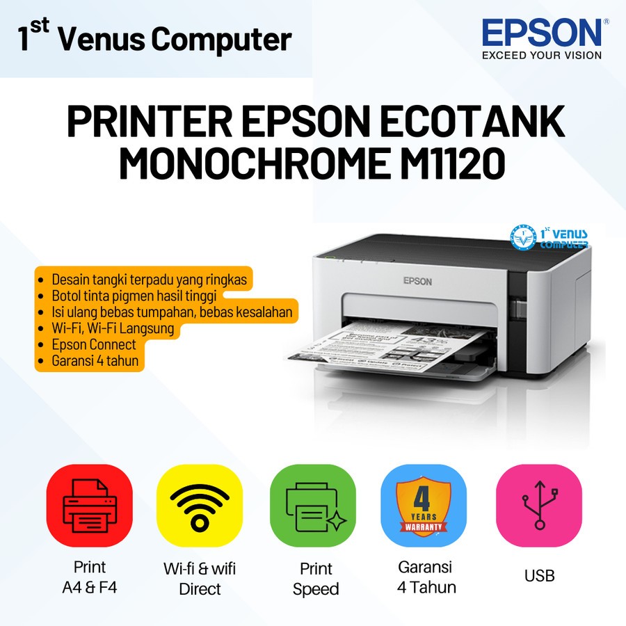 Jual PRINTER EPSON ECOTANK MONOCHROME M1120 WIFI INK TANK /PRI19-EPS ...