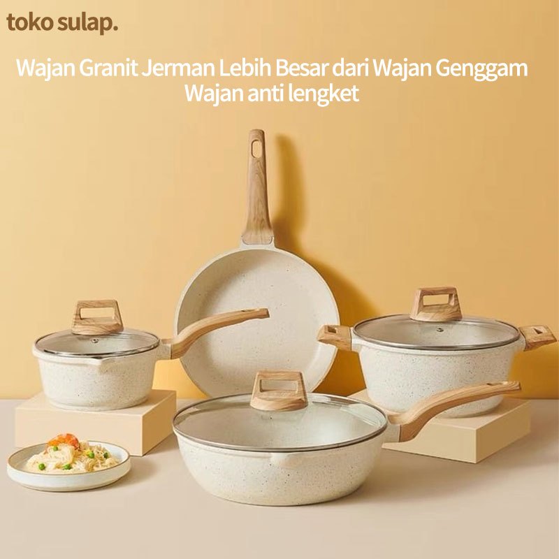 Jual 7pcs Antilengket Peralatan Masak Wajan Rumah Tangga Anti lengket Granite Wajan Dengan Putih ...