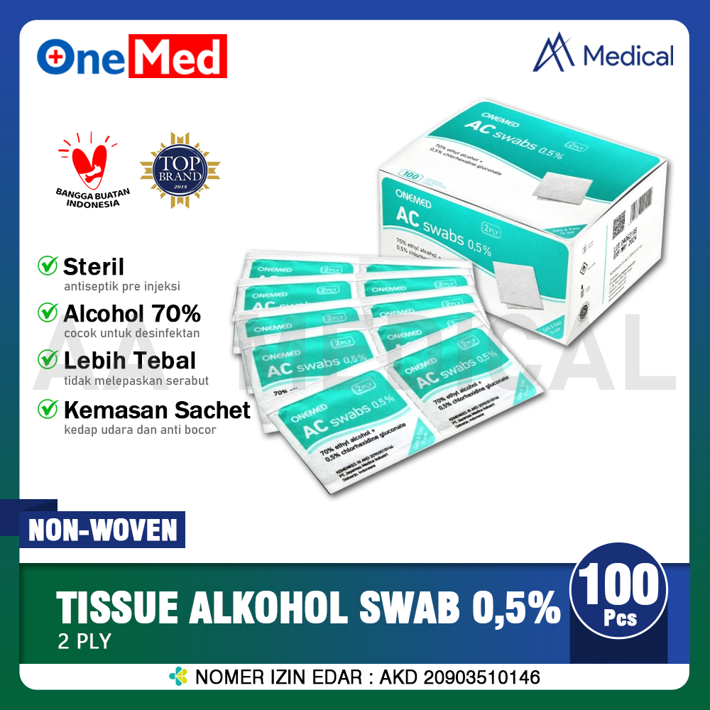 Jual ONEMED Alcohol AC Swabs 0.5% Tissue Desinfektan Tisu Alkohol Isi ...