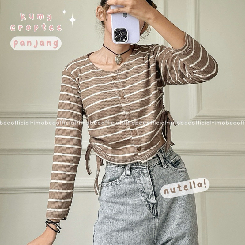 Jual [PANJANG] KUMY CROPTEE SWEATER STRIPE GARIS // CROPTOP SERUT TALI ...