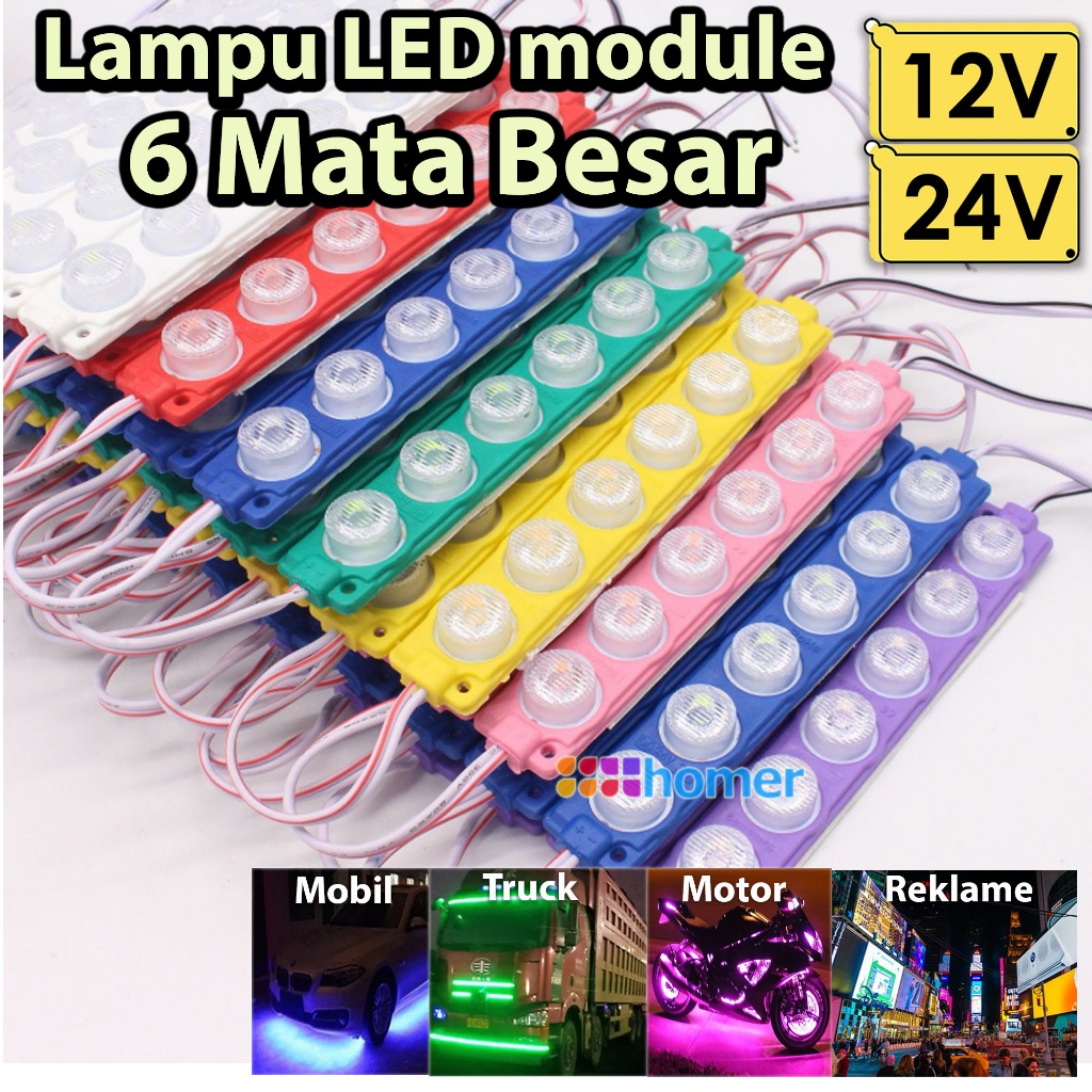 Jual Lampu LED modul 6 mata BESAR TIMBUL 7520 3030 DC 12VOLT 24VOLT 6W 6 Watt waterproof DC 12V ...