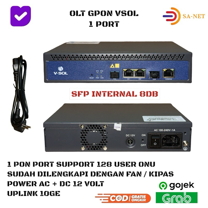 Jual OLT GPON VSOL 1 PORT PON SUPPORT 128 USER ONU (SFP INTERNAL 8DB, UPLINK 10GE, POWER AC / DC ...