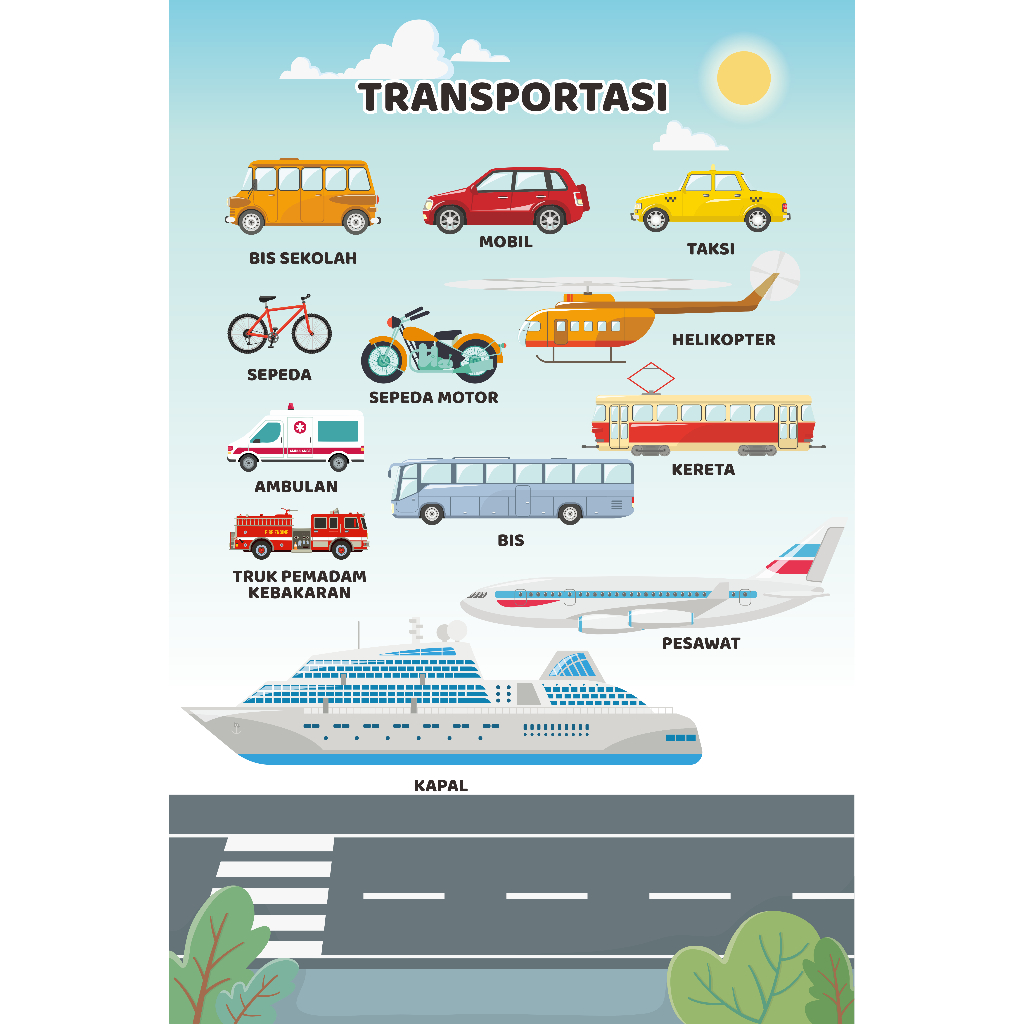Jual Poster Edukasi Anak Belajar Jenis Kendaraan Transportasi Untuk ...