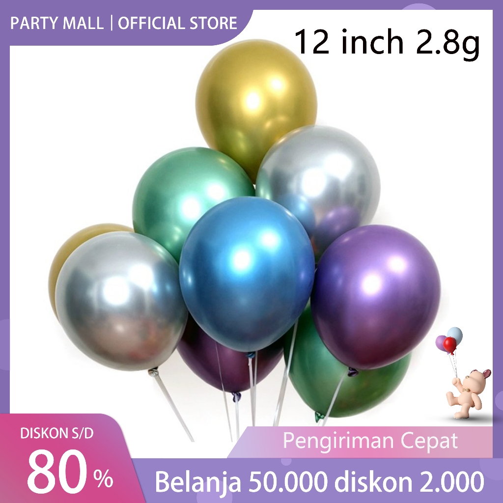 Jual Balon Latex Chrome 12 Inch Double Metalik Isi 1 Pcs | Shopee Indonesia