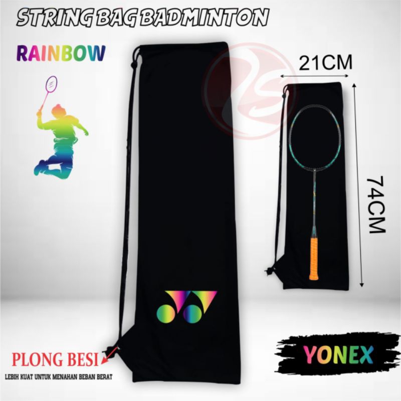 Jual Tas serut bulutangkis hitam sporty rainbow tas serut raket ...