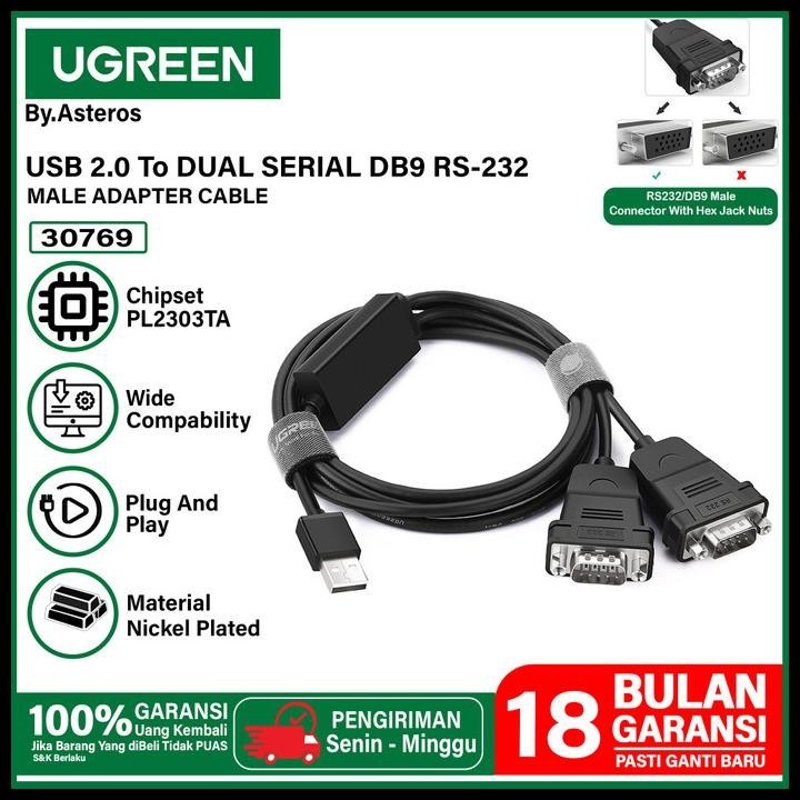 Jual Ugreen Kabel Usb 2.0 To Dual Serial Rs232 Db9 - 30769 | Shopee ...