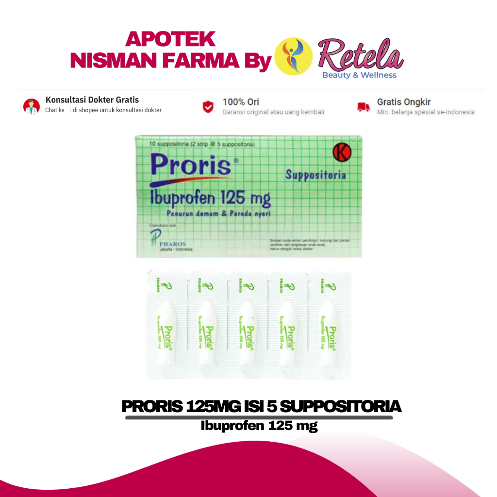 Jual PRORIS 125MG ISI 5 SUPPOSITORIA ( IBUPROFEN 125 MG ) | Shopee ...