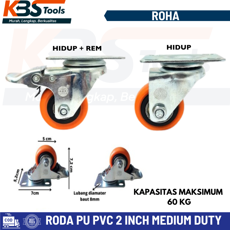 Jual Roda Troli PVC ROHA PU Medium Duty 2" HIDUP - Roda PVC Orange | Shopee Indonesia