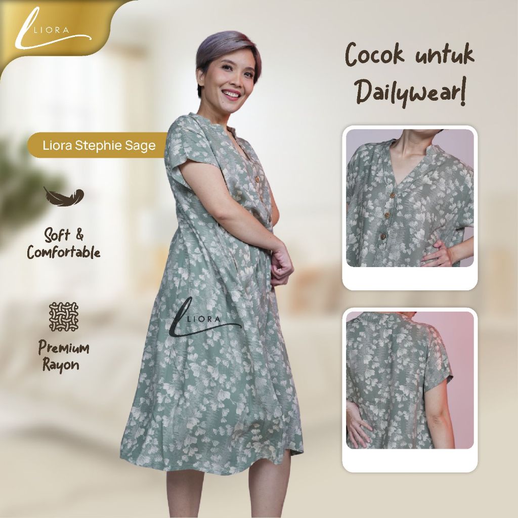 Jual Dress Rayon Viscose Premium Liora Stepie Sage Baju Santai Wanita Kekinian Terbaru By Liora ...