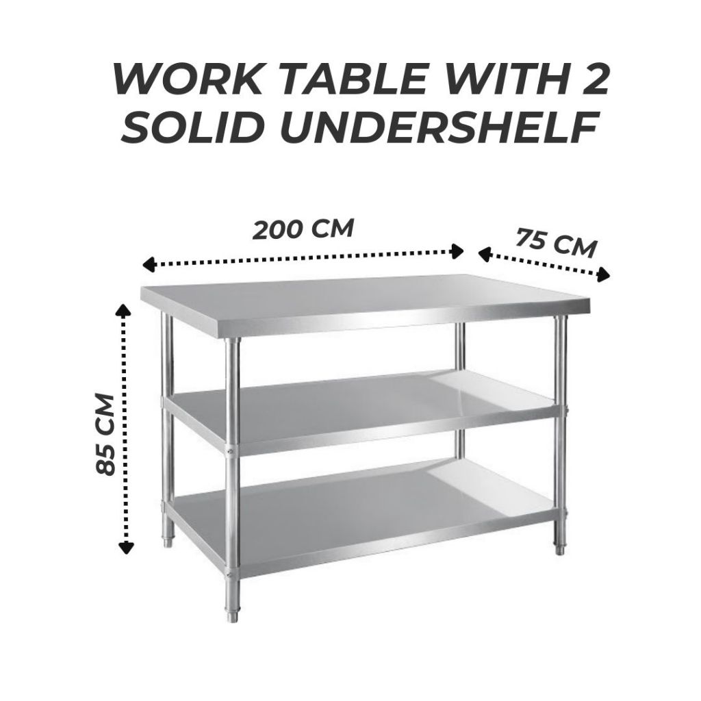 Jual WORK TABLE W/ 2 SOLID UNDERSHELF 200X75X85CM (MEJA 3 RAK) | Shopee ...