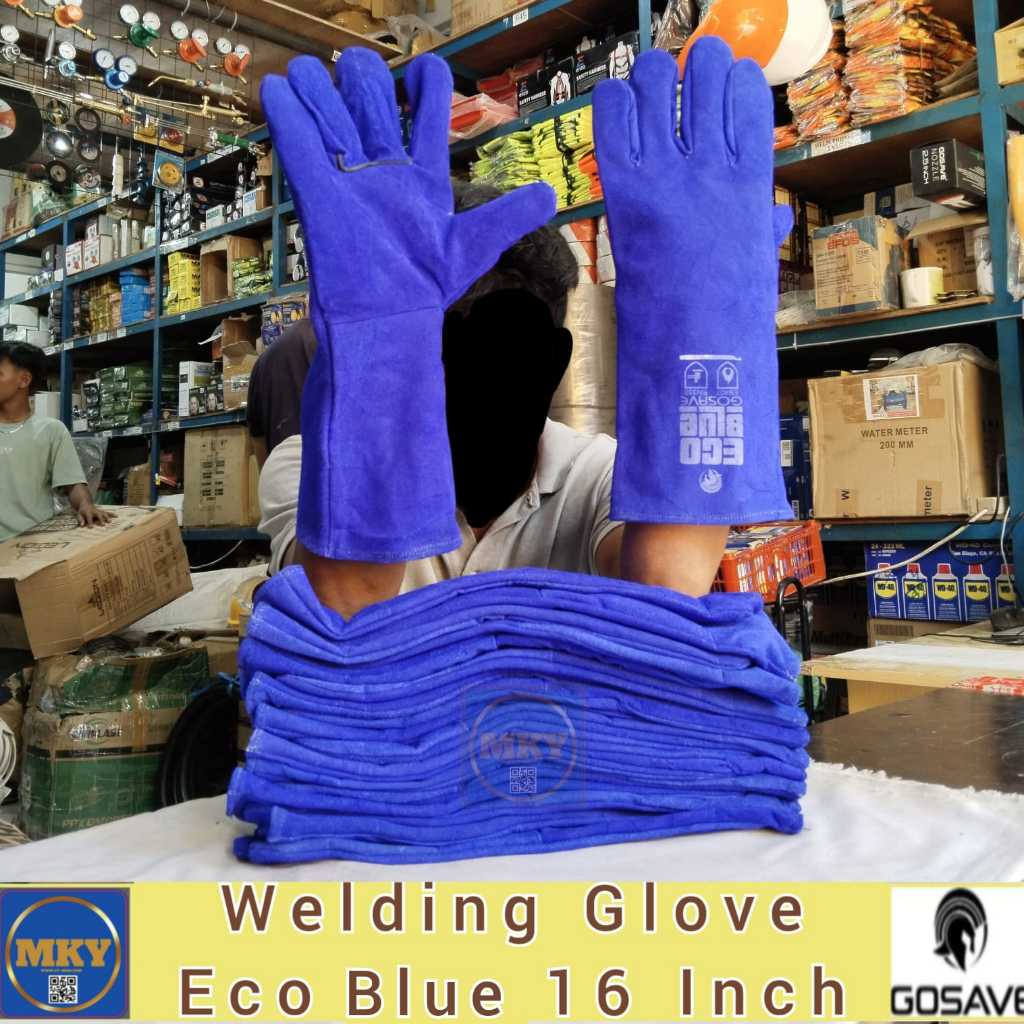 Jual Sarung Tangan Las Kulit Biru 16" Inch Leather Welding Gloves ...