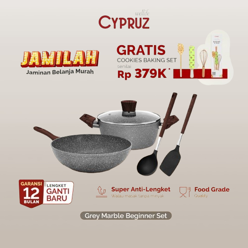 Jual [Original] Cypruz Cookware Set Grey Marble Beginner Panci Set Anti ...