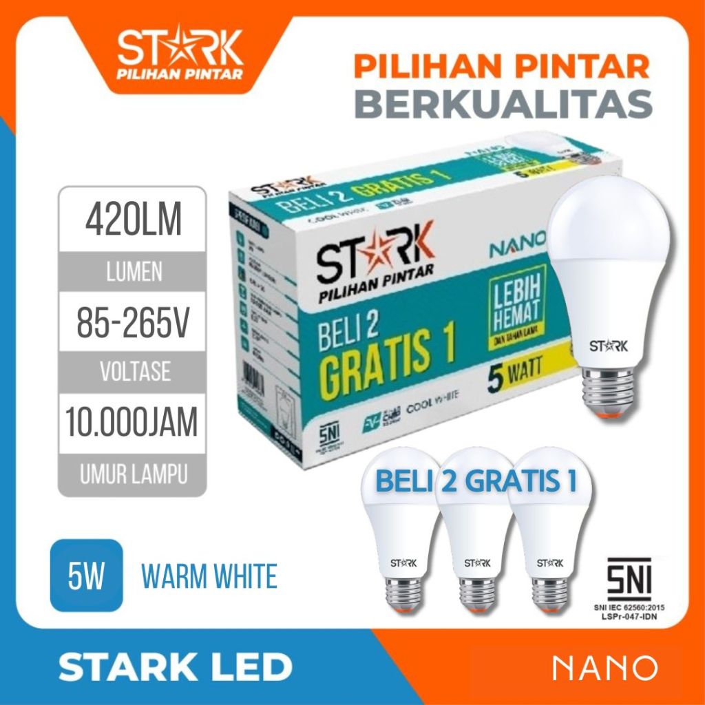 Jual STARK NANO LAMPU LED 5 WATT Beli 2 Gratis 1 / Bohlam Led Putih ...