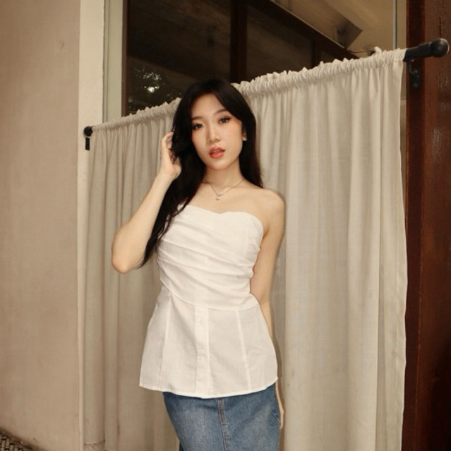 Jual VARCEE - Ruffle Tube Top Atasan Wanita - Le Louis White | Shopee ...