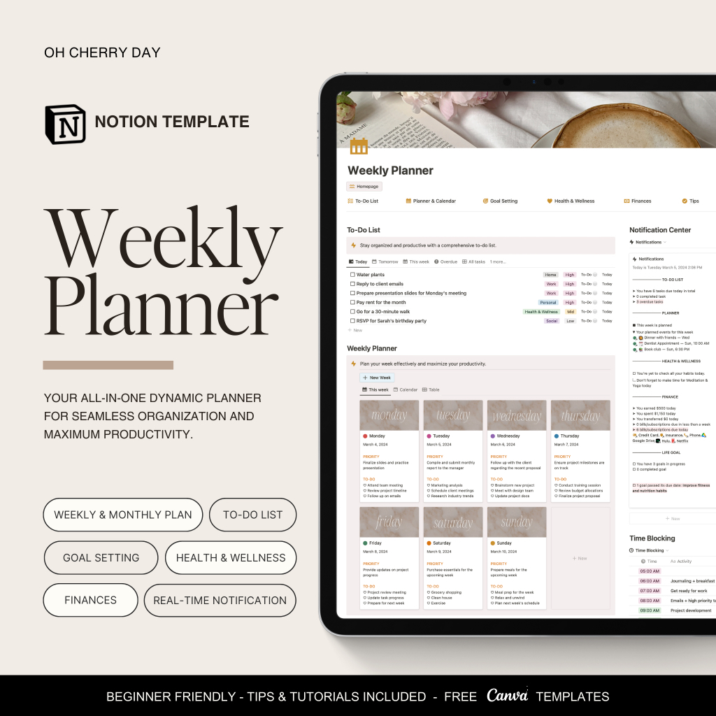 Jual Notion Template, Weekly Planner, Digital Planner, To Do List, Goal ...