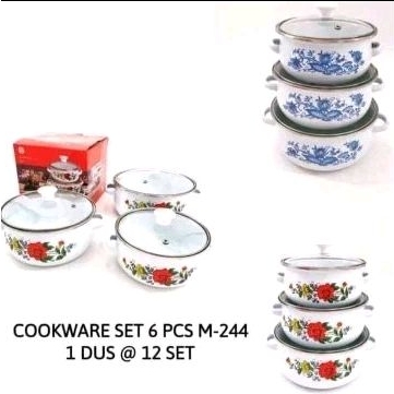 Jual Cookware Set - Panci Set Enamel Kembang Susun 6pcs / Panci Susun 3 ...