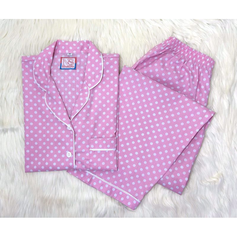 Jual SET PIAMA DEWASA MOTIF POLKADOT PINK | Shopee Indonesia