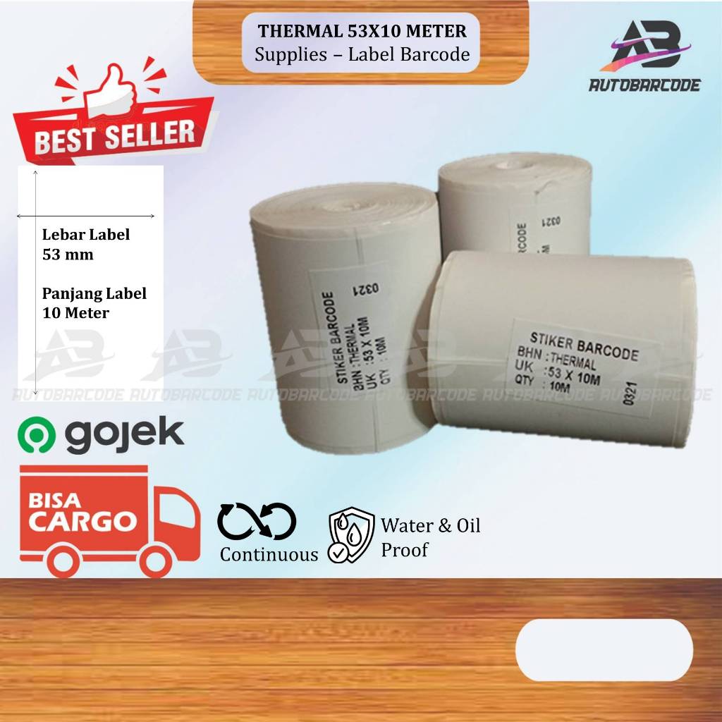 Jual Kertas Label Thermal 53x10 Meter Sticker Thermal Cetak Resi 58X10 ...