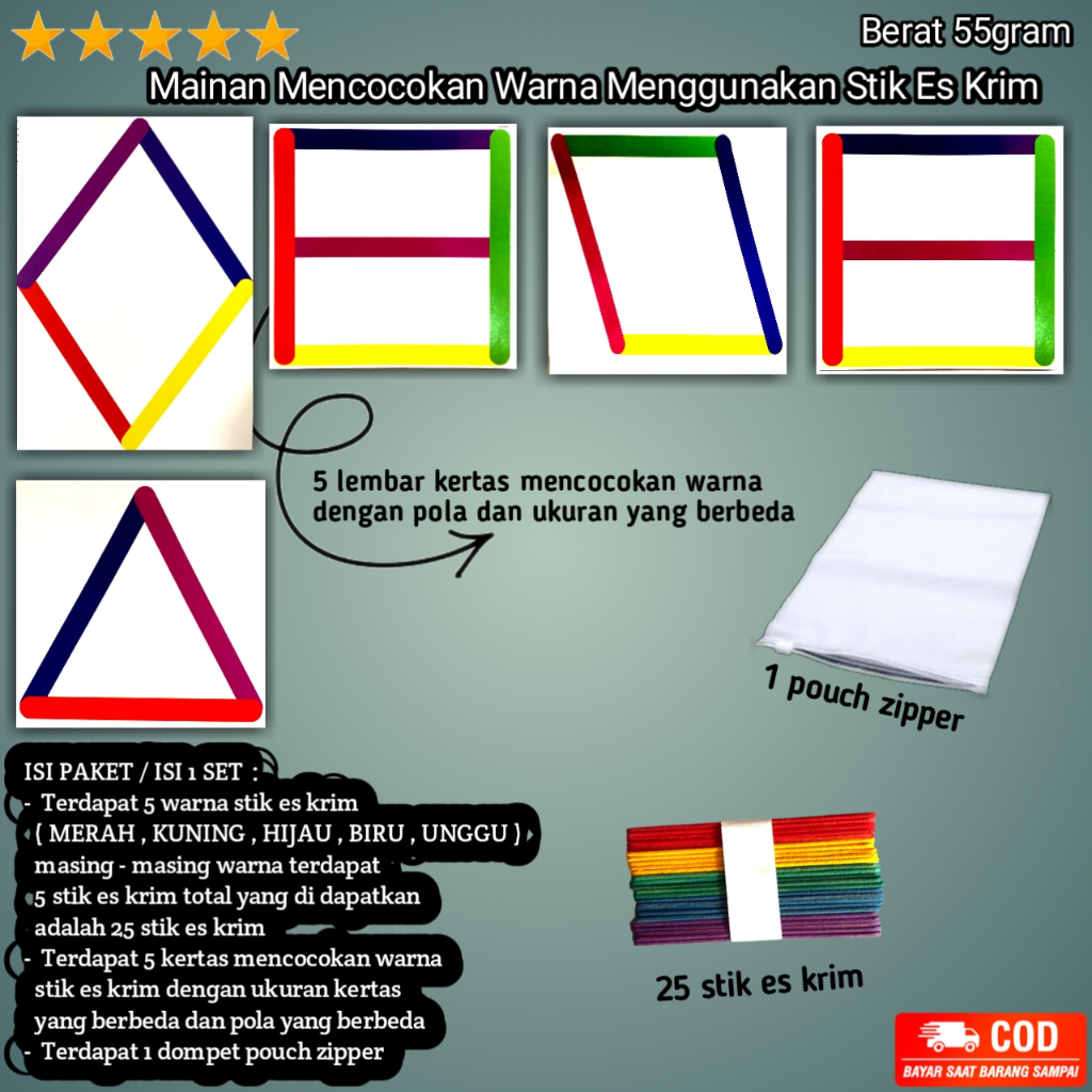 Jual Paket Bermain Mencocokan Pola Stik Es Krim Ice Cream Stick ...