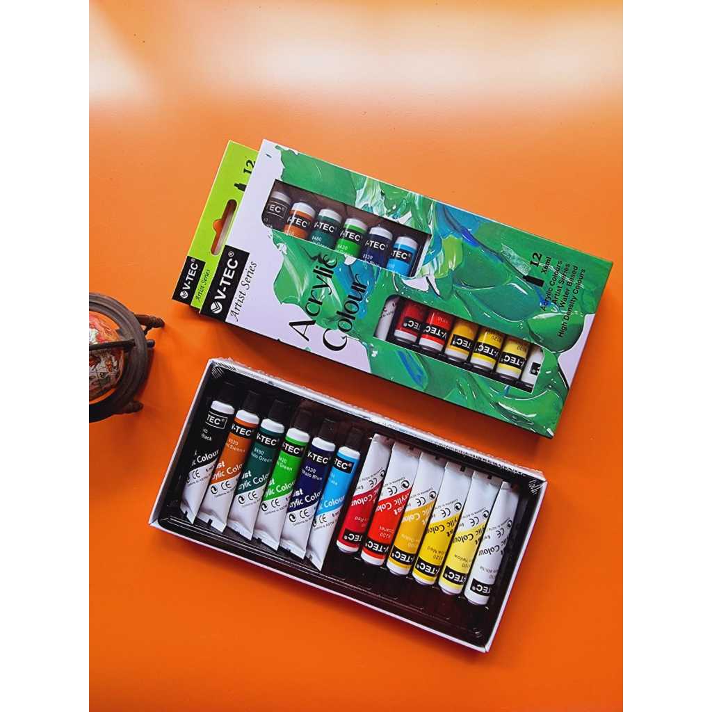 Jual Cat Akrilik Set Isi 12 Warna V-Tec / Acrylic Paint Color VTec 12 x ...