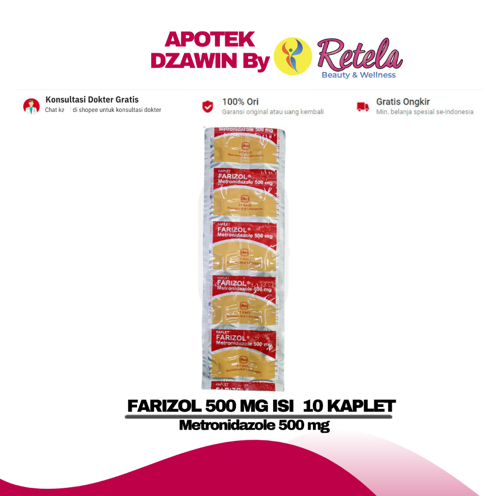 Jual FARIZOL 500 MG ISI 10 KAPLET ( METRONIDAZOLE 500 MG ) | Shopee Indonesia