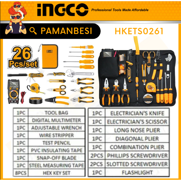 Jual INGCO HKETS0261 26pcs Electricians Tool Kit Set Perkakas Elektrik ...