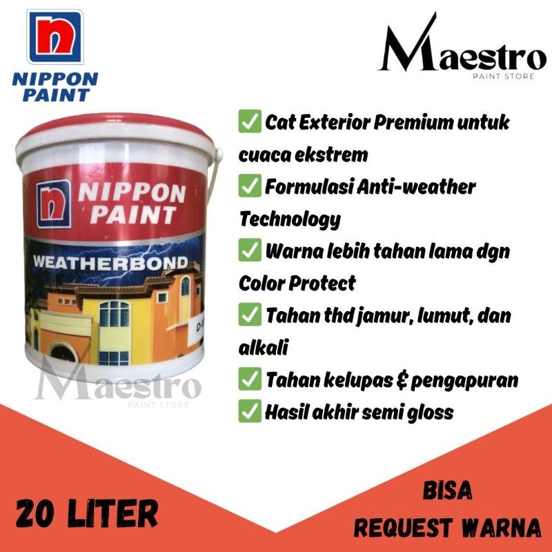 Jual CAT TEMBOK NIPPON PAINT WEATHERBOND 20 L BRILLIANT WHITE DAN WARNA ...