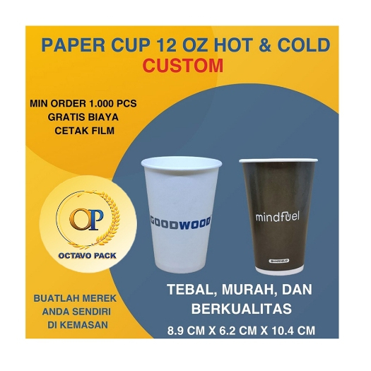 Jual Paper Cup 12 Oz Custom Printing / Cup 12 Oz Custom Sablon - FULL PRINTING, +TUTUP/ Paper ...