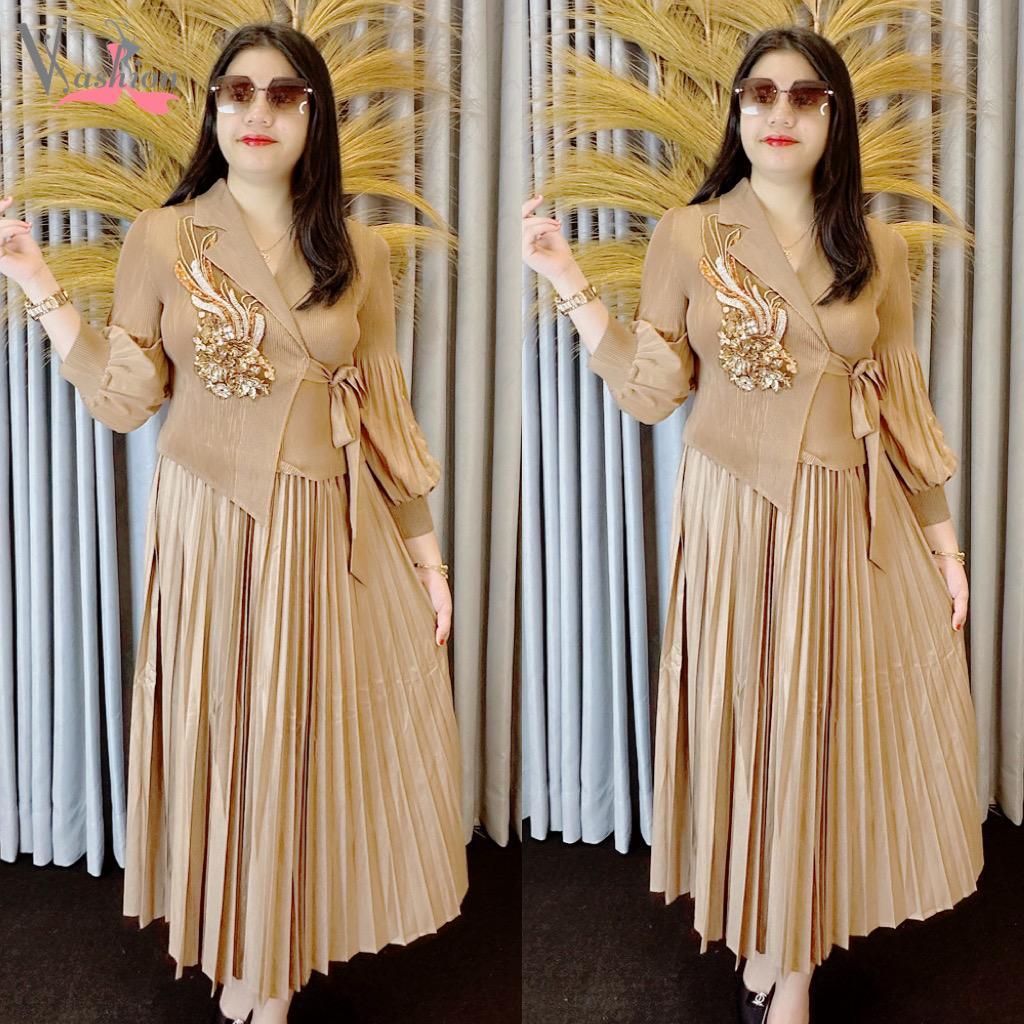 Jual Dress Full Plisket Payet Bunga Gaun Vima Midi Pesta 5314 | Shopee ...