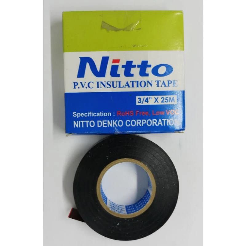 Jual isolasi listrik nitto tape hitam pvc 3/4" | Shopee Indonesia